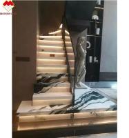 China Translucent Chinese Ink Painting Marble Staircase Tiles in Panda White for Lavabo for sale