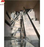 China Open Book Marmar Marble Flooring Spiral Stairs with Panda White Marble Treads and Risers for sale