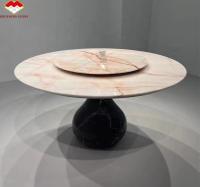 China Custom White Onyx Marble Matt Finish Modern Luxury Round Dining Table with Red Veins for sale