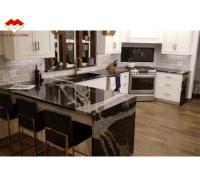China Modern Black Kitchen Countertop with Cabinets Stone Name Ink Impression Marble Big Slab for sale