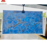 China Natural Translucent Blue Onyx Stone Slab for TV Background Wall Panel in Golden Blue for sale