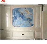 China Natural Translucent Blue Onyx Stone Slab for TV Background Wall Panel in Golden Blue for sale