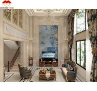 China Natural Translucent Blue Onyx Stone Slab for TV Background Wall Panel in Golden Blue for sale
