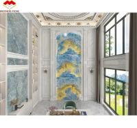 China Natural Translucent Blue Onyx Stone Slab for TV Background Wall Panel in Golden Blue for sale