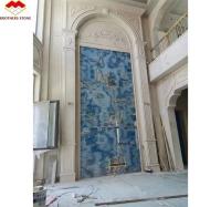 China Natural Translucent Blue Onyx Stone Slab for TV Background Wall Panel in Golden Blue for sale