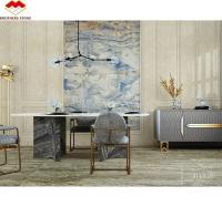 China Blue Golden Onyx Stone Slabs Natural Translucent Marble for TV Background Wall Panels for sale