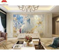 China Blue Golden Onyx Stone Slabs Natural Translucent Marble for TV Background Wall Panels for sale