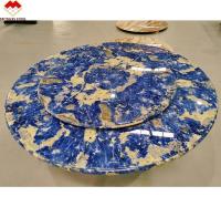 China Modern Calcite Marble Worktop Dining Table with Translucent Bolivian Blue Stone Basin for sale