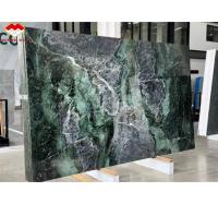 China Natural Stone Cat's Eye Green Big Slab Dining Table Top for Villa Interior Decoration for sale