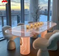 China Natural Stone Backlit Pink Onyx Translucent Stone Slab for Modern Table and Batutub for sale