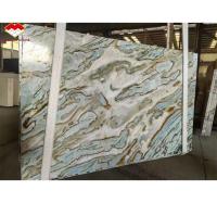 China Maldives Blue Luxury Stone Translucent Polished Big Slab for Hotel Dining Table Set for sale