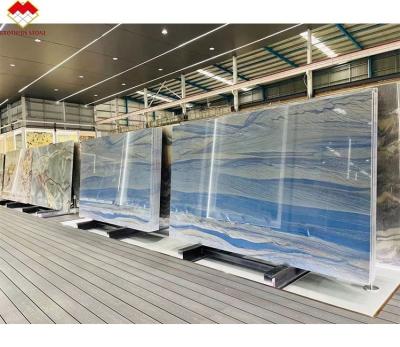 China Luxury Azul Macaubas Natural Blue Marble Slab Countertop Quartz Tiles for sale