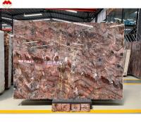 China Book Match Translucent Blood-Orange Red Vein Onyx Marble Stone for Lavabo Decoration for sale