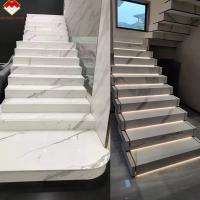 China Customized Polished or Matte Calacatta White Marble Look Porcelain Tile Stairs Mohs 6-7 Hardness for sale