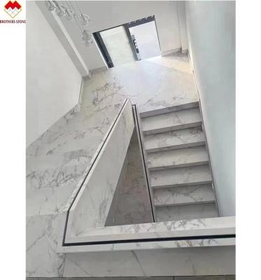 China MOHS 6-7 Hardness White Marble Look Porcelain Tile Stairs with Customized Design for sale