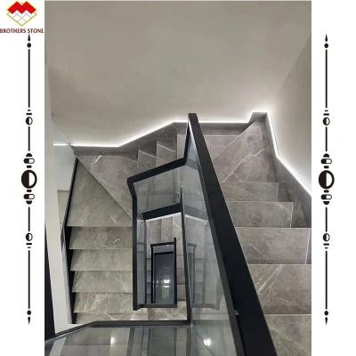 China Grey Marble Stair Treads And Risers With Polished Finish For Interior Straight Stairs for sale