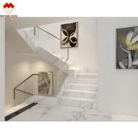 China Customized White Marble Stair Step with Riser Designs Glass Railing in Spiral Design for sale