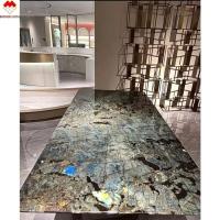 China Big Slab Luxury Emerald Blue Onyx Marble from Brazil for Transparent Dinner Table Top for sale