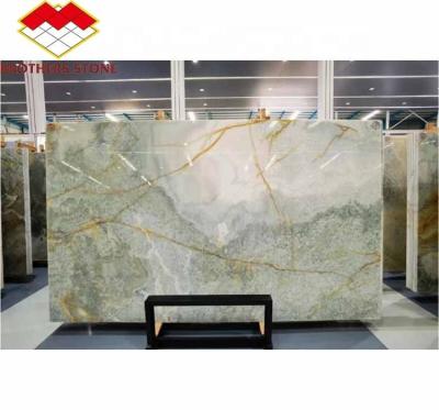 China Modern Backlit Green Onyx Stone Slab 30mm Thickness for Graphic Living Room Jade Wall for sale