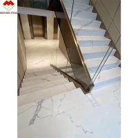 China ODM/OEM 18mm Thickness European Design White Grey Grains Marble Carved Stair Treads and Risers for sale