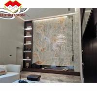 China Modern Backlit Green Onyx Stone Slab 30mm Thickness for Graphic Living Room Jade Wall for sale