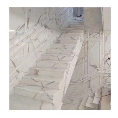 China Polished Finish White Marble Stairs with Glass Railing from Italy ODM OEM Offered for sale