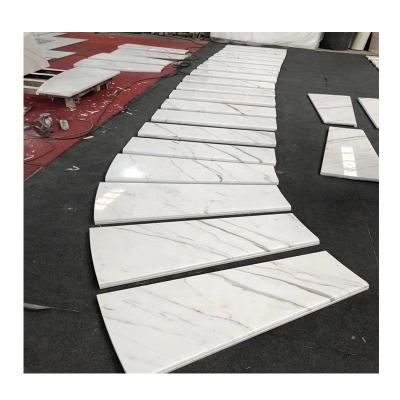 China White Marble Carved Stair Treads And Risers for European Apartment Interior in Italy for sale