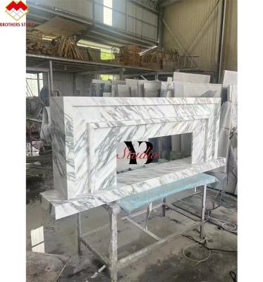 China Villa Modern Design Carved Italian Arabescato Corchia White Marble Fireplace Customized for sale