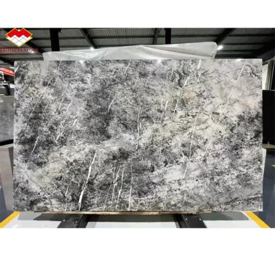China Italian Natural Stone Silver Fir Black Grey Look Marble Textured Slab for Home Wall Panel for sale