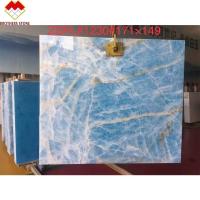 China Light Blue Marble Jade Onyx Slab for Customized Cut-to-size Tiles Golden Veins for sale