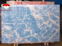 China Light Blue Marble Jade Onyx Slab for Customized Cut-to-size Tiles Golden Veins for sale