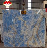 China Light Blue Marble Jade Onyx Slab for Customized Cut-to-size Tiles Golden Veins for sale