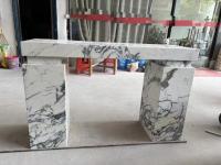 China Adjustable Marble Entry Console Table with Glossy Finish and Arabescato Marble Plinth for sale