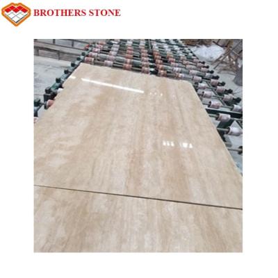 China Brothers Stone Beige Travertine Wood Vein Marble Stone Slab High Polished Degree for sale