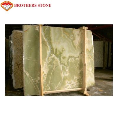 China Light Color Green Onyx Marble Slab Custom Size For TV Background for sale