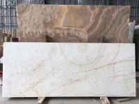China OEM White Onyx Marble With Khaki Brown Veins Tiles Slab / Countertop Marble Slab for sale
