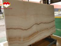 China Backlit White Wooden Onyx Book Matched 18mm Jade Onyx Slab for sale
