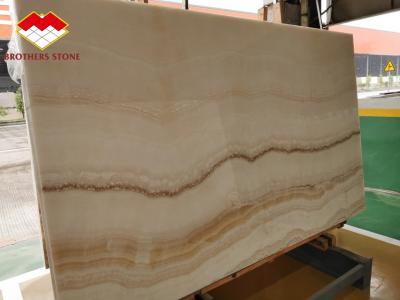 China Backlit White Wooden Onyx Book Matched 18mm Jade Onyx Slab for sale