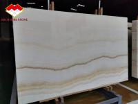 China Backlit White Wooden Onyx Book Matched 18mm Jade Onyx Slab for sale