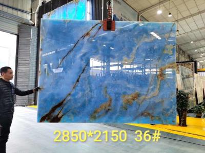 China Backlit Blue Crystal Jade Onyx Slab Marble Stone For Background for sale
