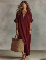 China Women's Loose-Fit V-Neck Maxi Dress with Side Pockets and Customizable Colors - OEM/ODM Service Available for sale