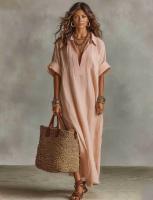 China Women's Loose-Fit V-Neck Maxi Dress with Side Pockets and Customizable Colors - OEM/ODM Service Available for sale