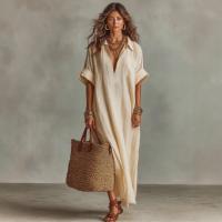 China Women's Loose-Fit V-Neck Maxi Dress with Side Pockets and Customizable Colors - OEM/ODM Service Available for sale