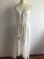 China Women's Bohemian V-Neck Lace Tiered Maxi Dress - Machine Washable for Everyday Wear for sale