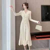 China Women's V-Neck Midi Dress with Ruched Design, Fitted Waist, and Eco-friendly PU Material for sale