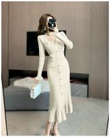 China Women's V-Neck Midi Dress with Ruched Design, Fitted Waist, and Eco-friendly PU Material for sale