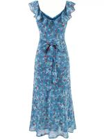 China Women's Floral Print V-Neck Maxi Dress with Ruffled Shoulder Straps for sale