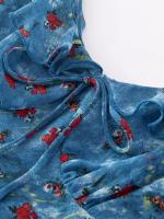 China Women's Floral Print V-Neck Maxi Dress with Ruffled Shoulder Straps for sale
