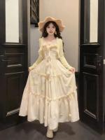 China Women’s Vintage Floral Puff-Sleeve Midi Dress with Tiered Skirt and Fitted Waist for sale