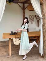 China Women's V-Neck Asymmetric Layered Maxi Dress - Machine Washable Cotton Casual Wear for sale